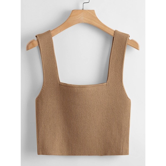Tops | Minimalist Y2k Solid Ribbed Knit Crop Top Square Neck | Poshmark